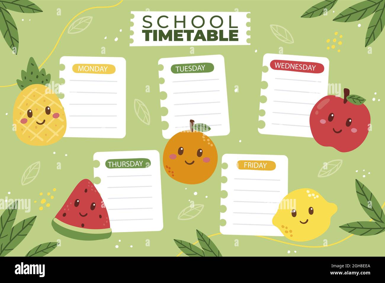 Hand drawn back to school timetable template Vector illustration Stock ...