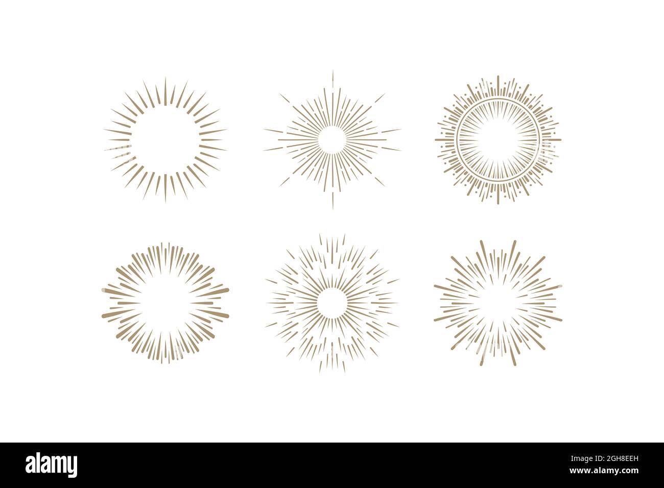 Engraving hand drawn sunbursts set Vector illustration Stock Vector ...