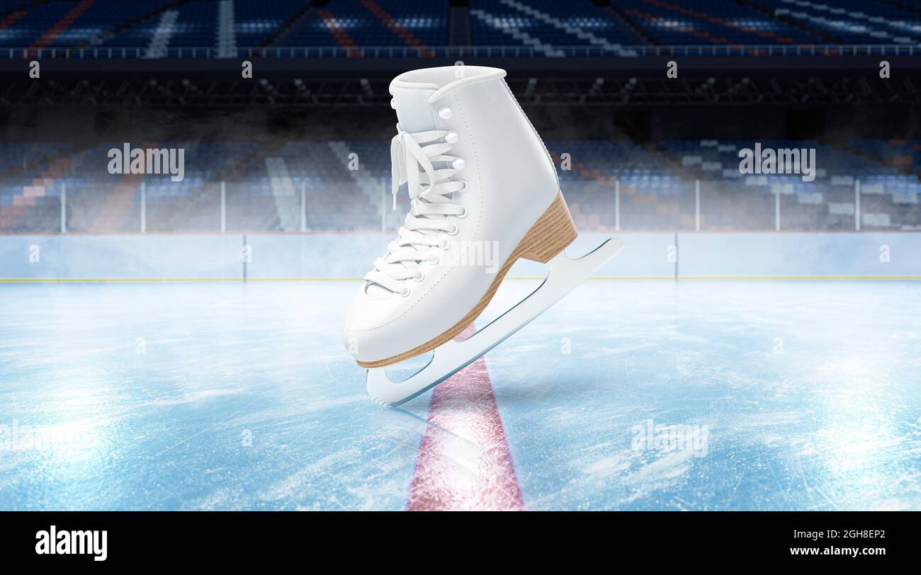 Blank ice rink surface with skate background mockup, side view Stock ...