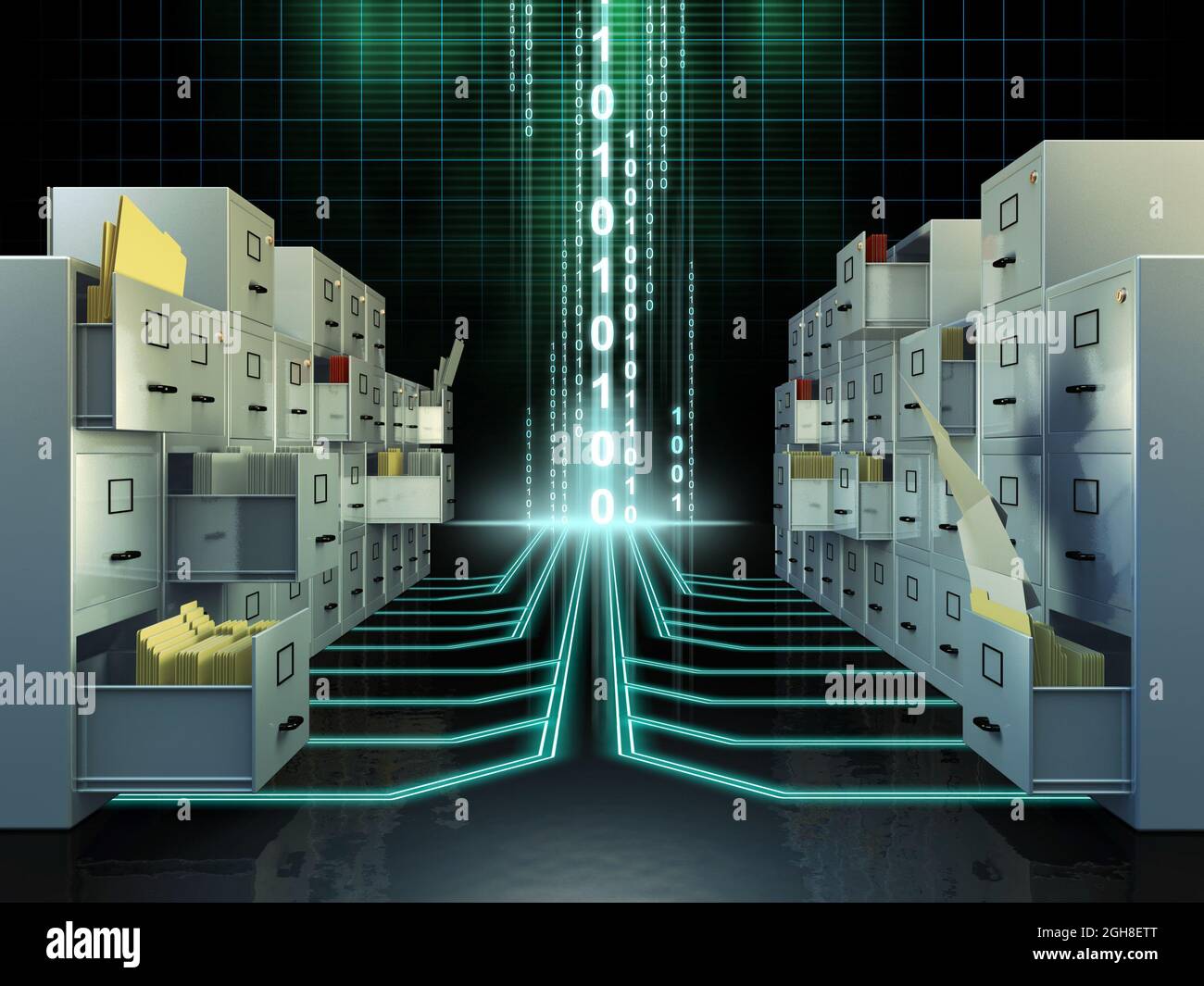 Some file cabinets in a digital space. Digital illustration Stock Photo ...