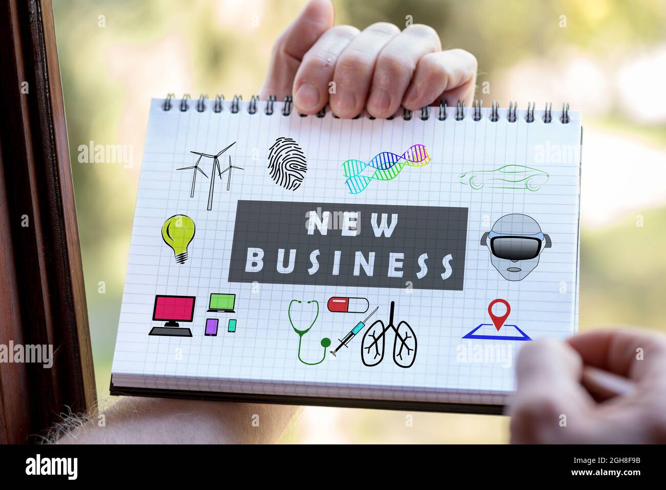 Hand drawing new business concept on a notepad Stock Photo - Alamy
