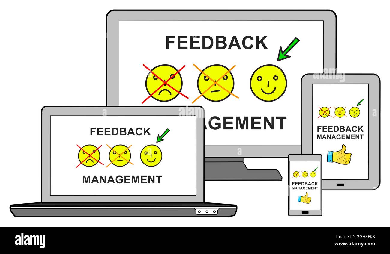 Feedback management concept shown on different information technology ...