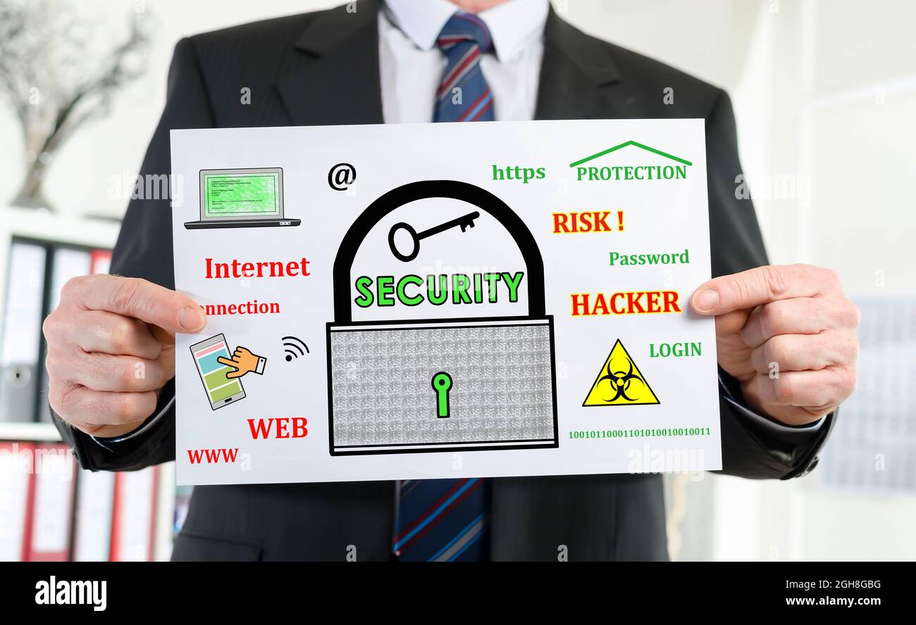Paper showing data security concept held by a businessman Stock Photo ...