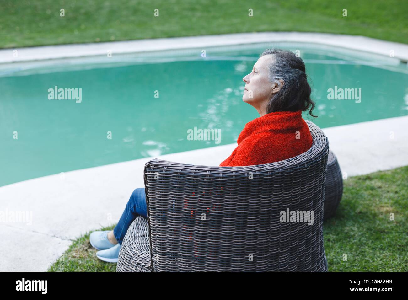 Pool woman chair hi-res stock photography and images - Alamy
