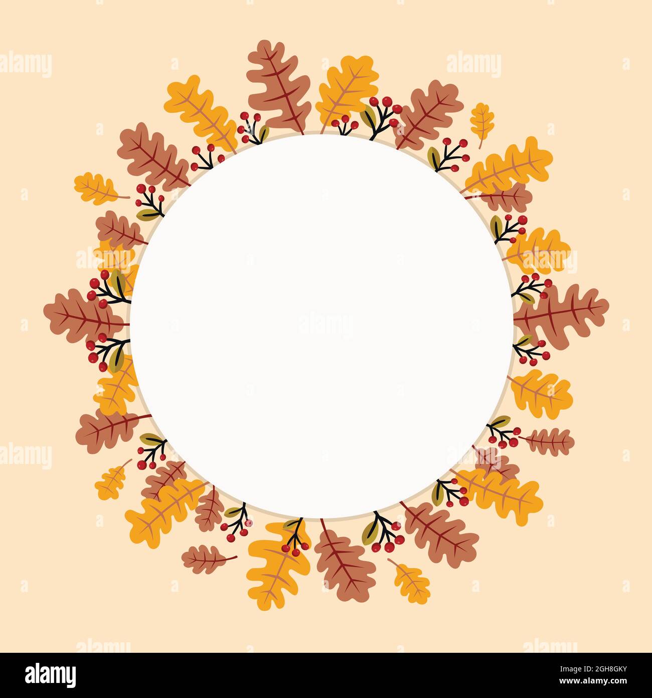 Autumn season decorative round frame for free space. Vector ...