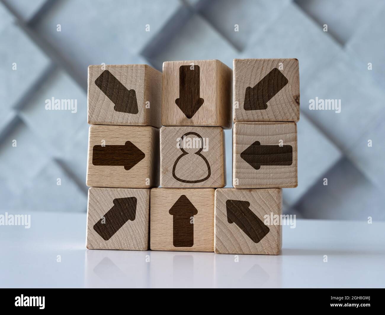 Customer centric concept with cubes, figure and arrows on them Stock ...