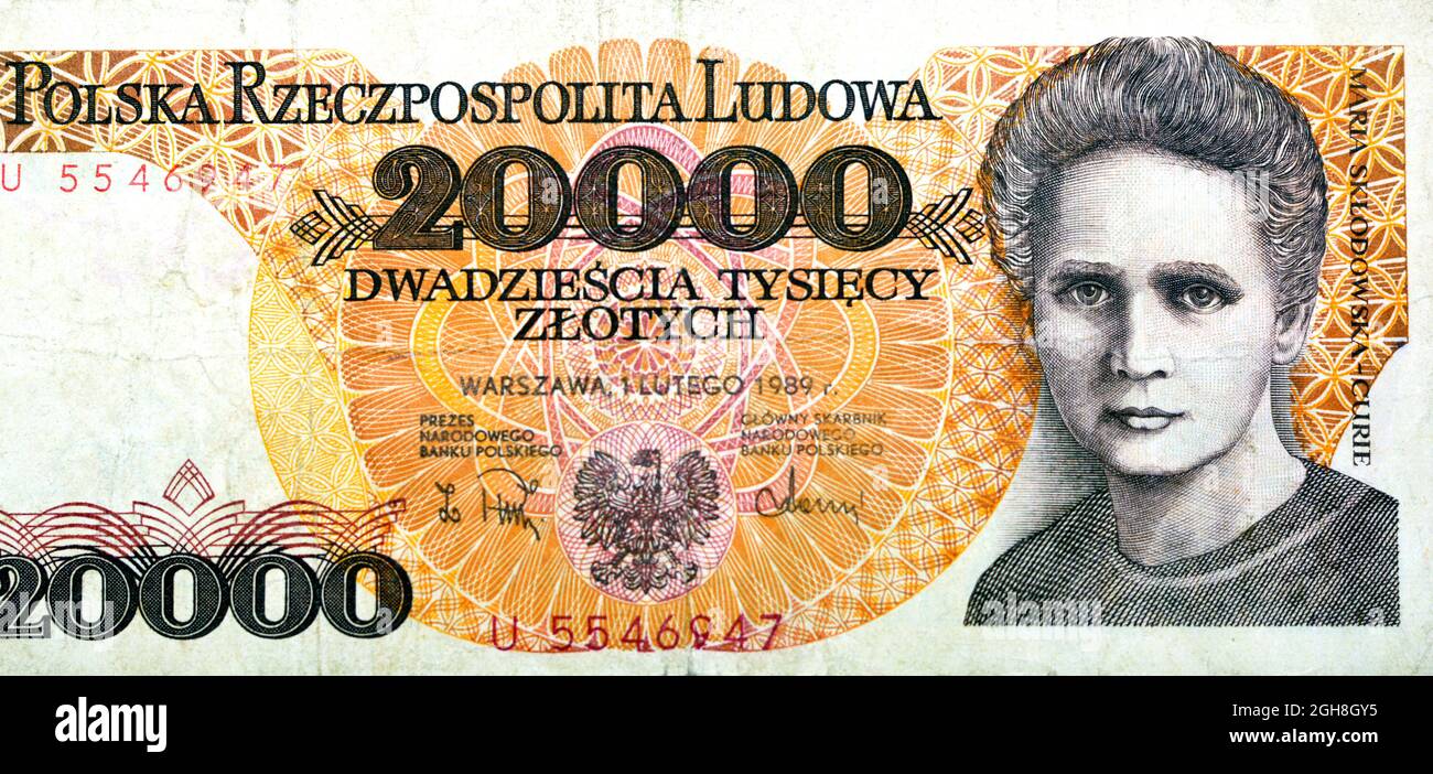 Large fragment of obverse side of 20000 twenty thousand old Polish ...