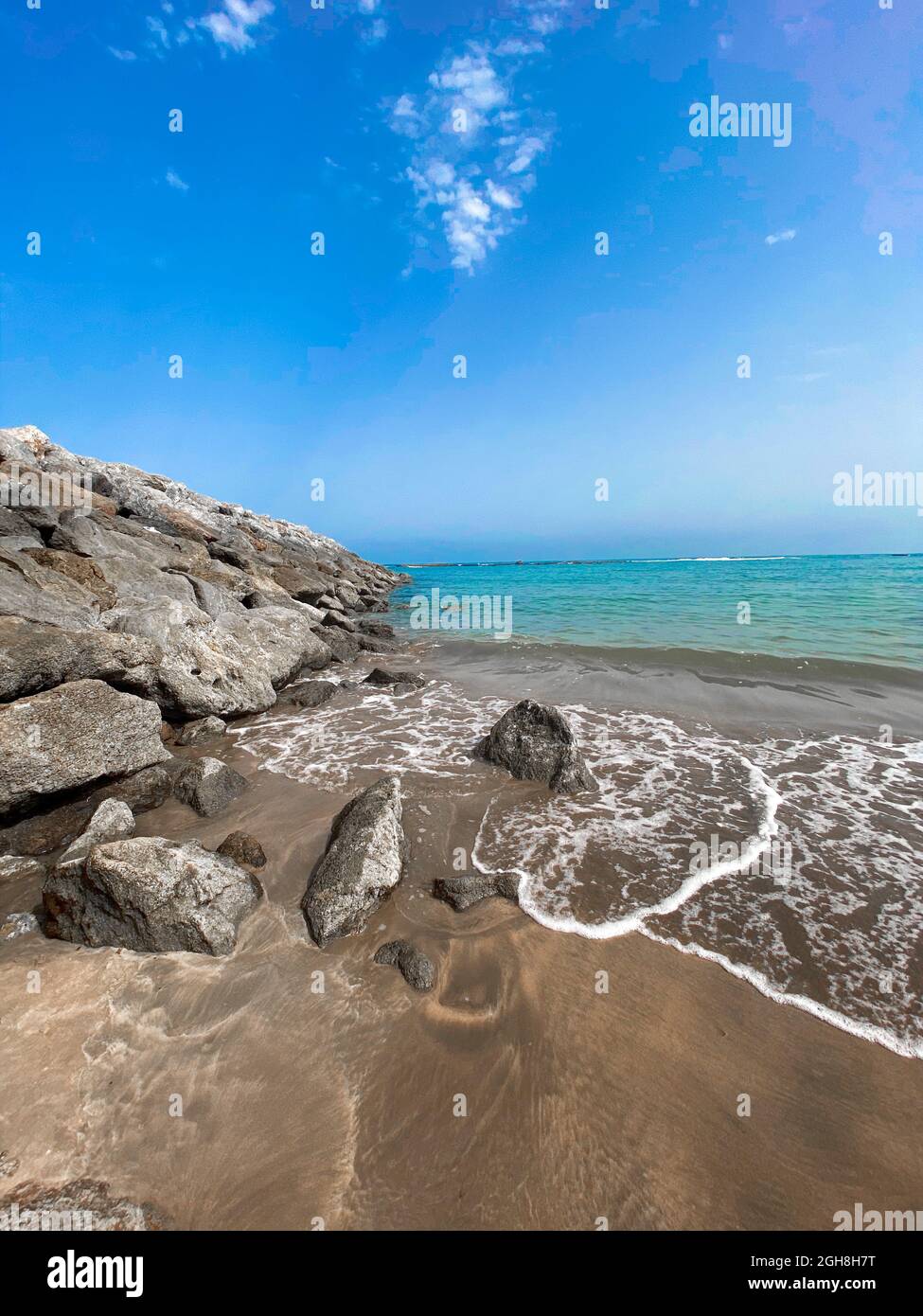 Scenic shot of the North Atlantic ocean from the rocky Harhoura beach ...