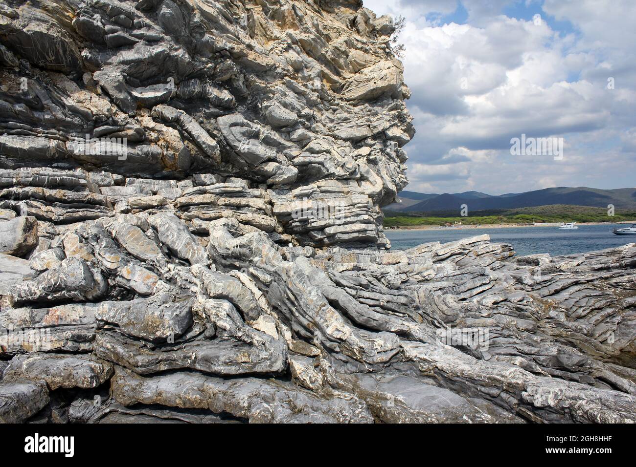 Extraordinary multilayered rock formation on the Mediterranean coast of ...