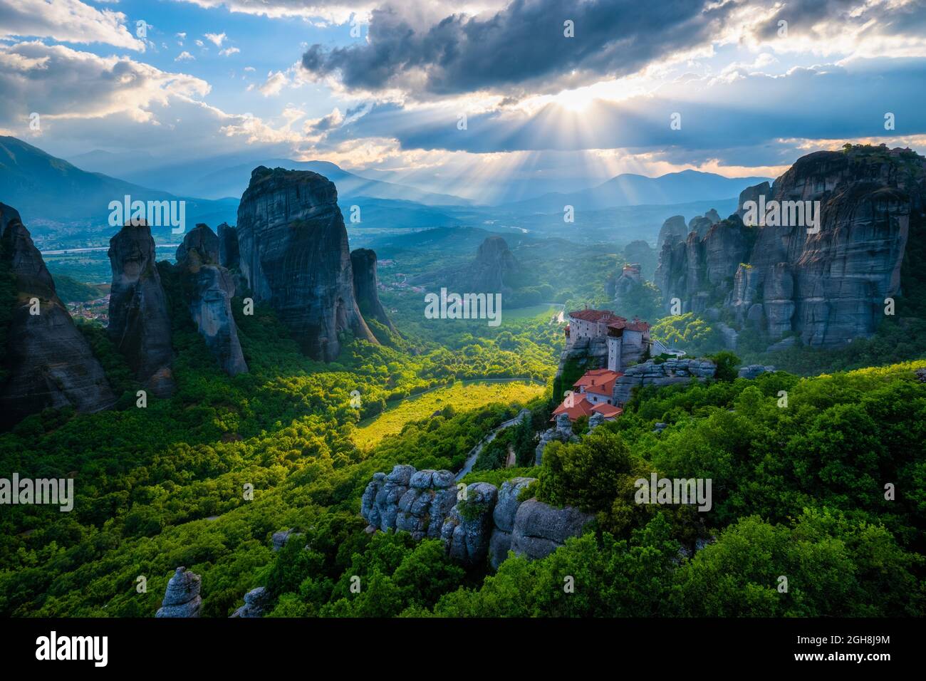 Sunset over monasteries of Meteora Stock Photo - Alamy