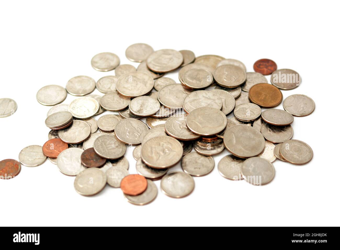 Background of American coins of different values and times, quarter ...