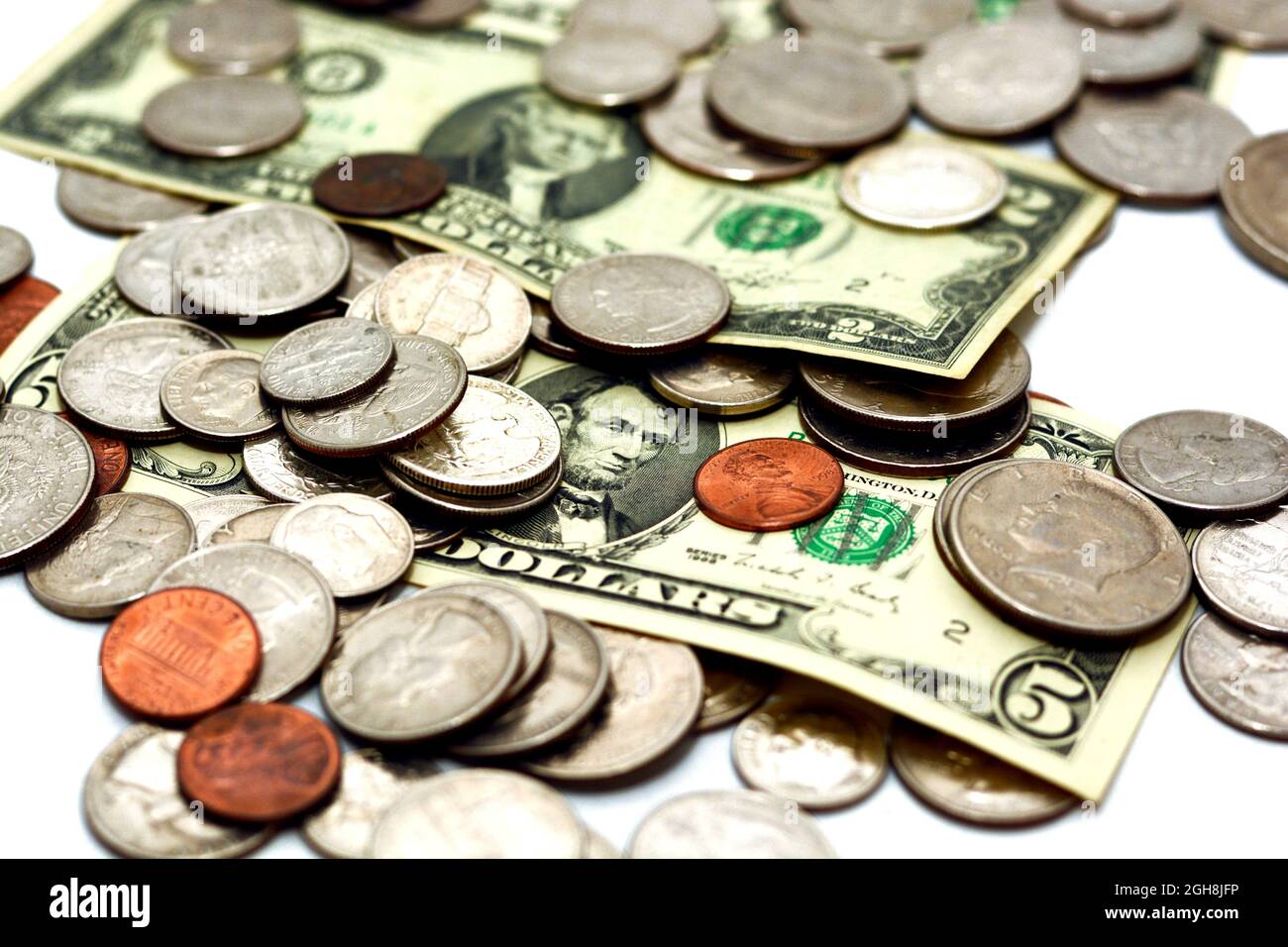 Background of old American money banknotes and coins currency of ...