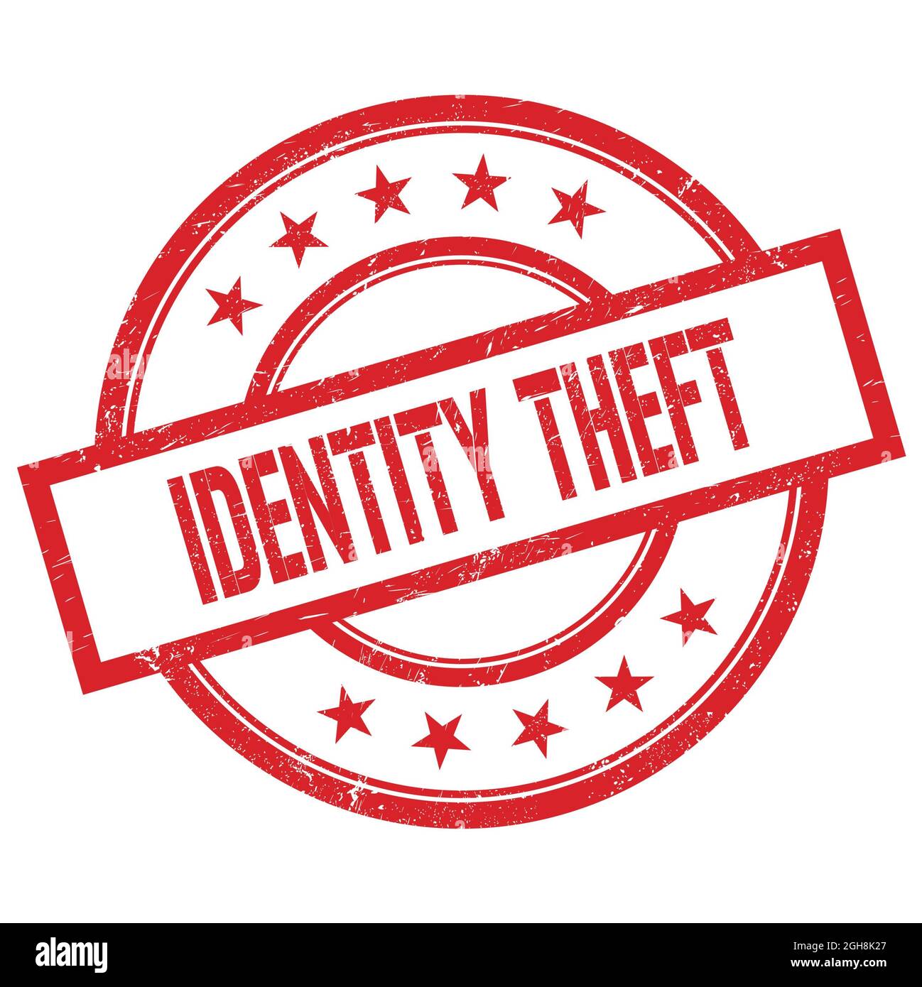 IDENTITY THEFT text written on red round vintage rubber stamp Stock ...