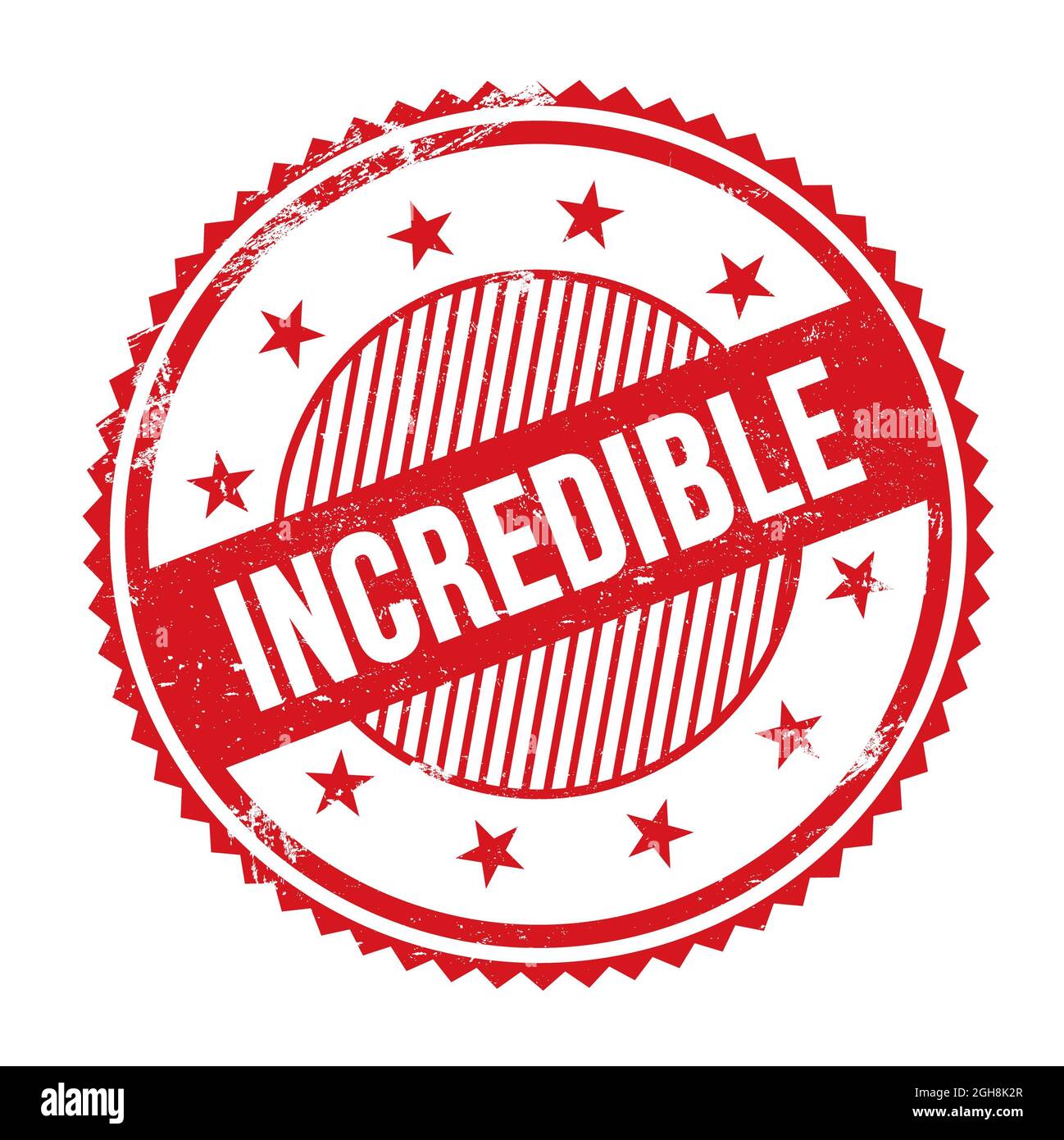 INCREDIBLE text written on red grungy zig zag borders round stamp Stock ...