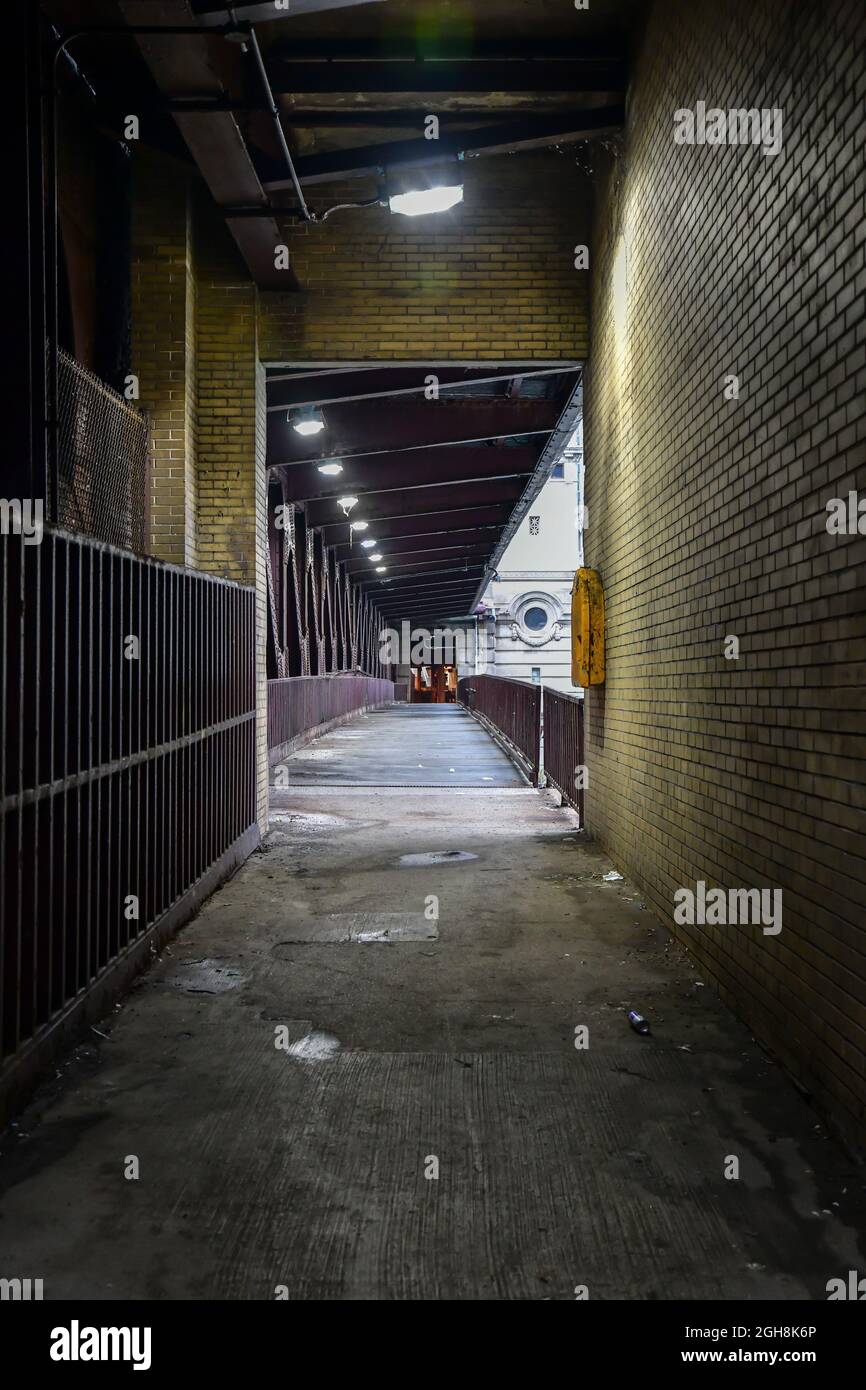 vintage urban empty sidewalk path over a bridge Stock Photo - Alamy