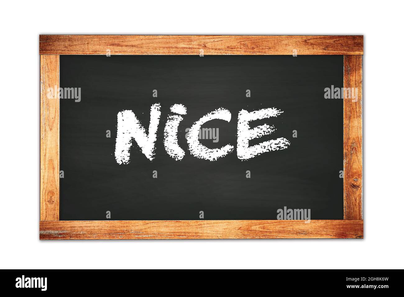 NICE text written on black wooden frame school blackboard Stock Photo ...
