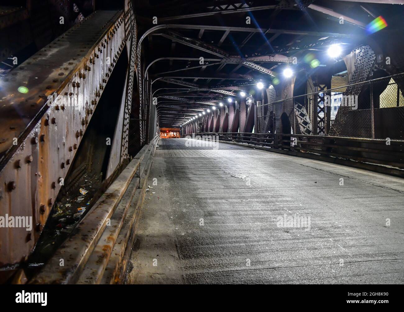 Empty vintage urban street and underground steel bridge Stock Photo - Alamy