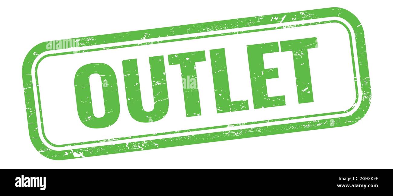 OUTLET text on green grungy vintage rectangle stamp Stock Photo - Alamy