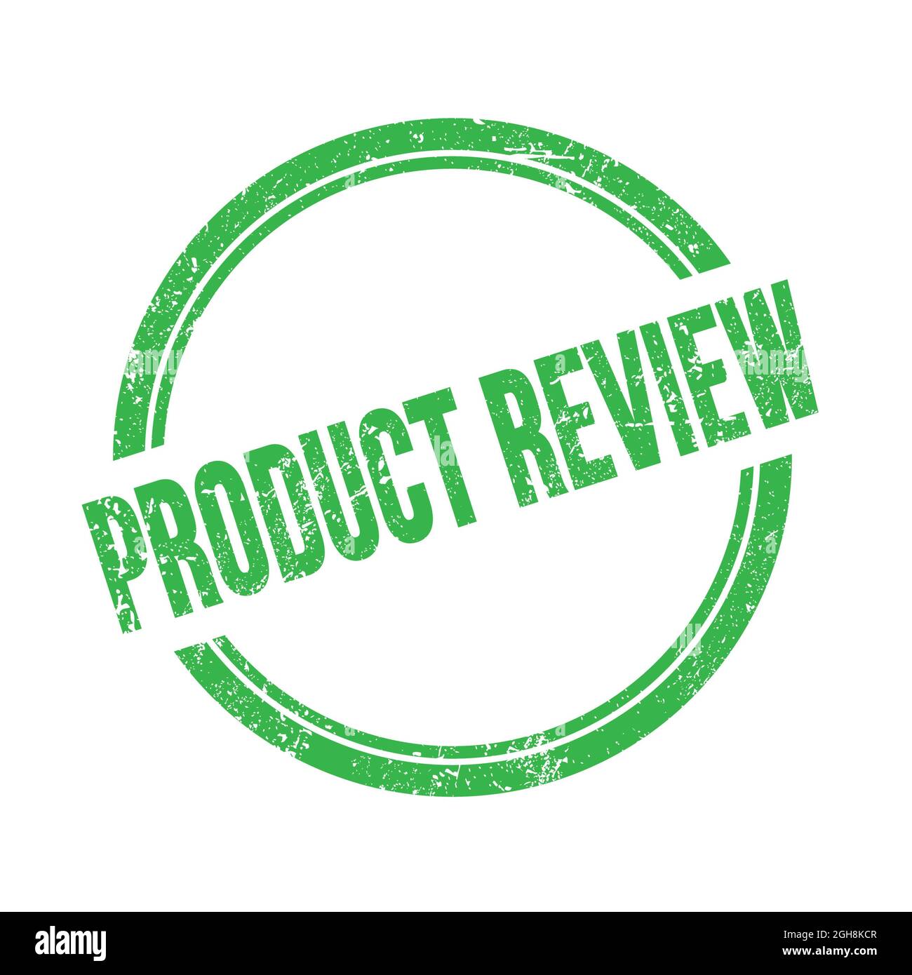 PRODUCT REVIEW text written on green grungy vintage round stamp Stock ...