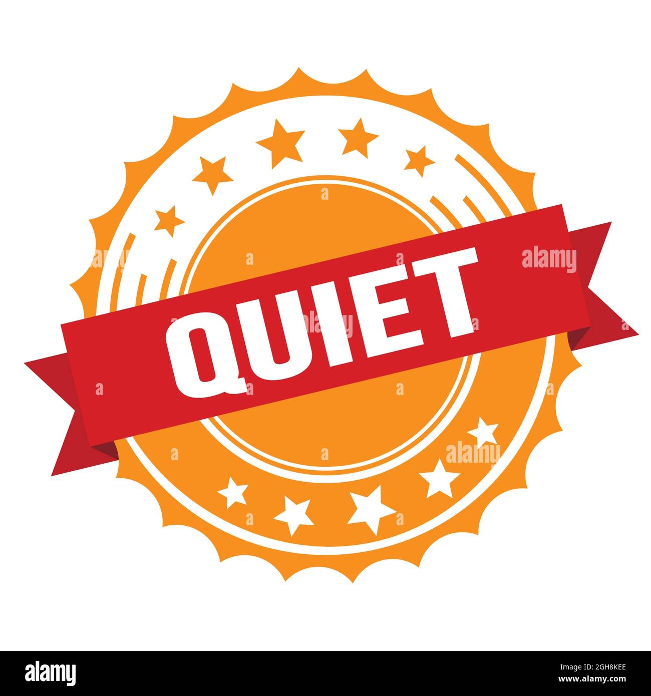 QUIET text on red orange ribbon badge stamp Stock Photo - Alamy