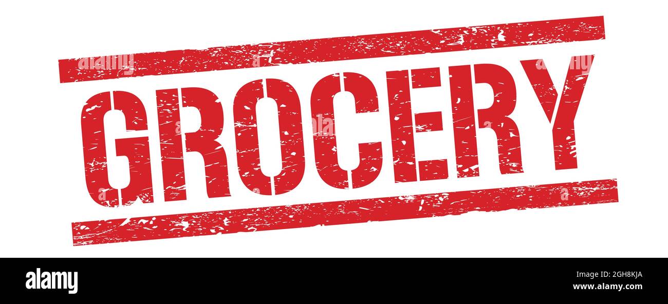 GROCERY text on red grungy rectangle stamp sign Stock Photo - Alamy