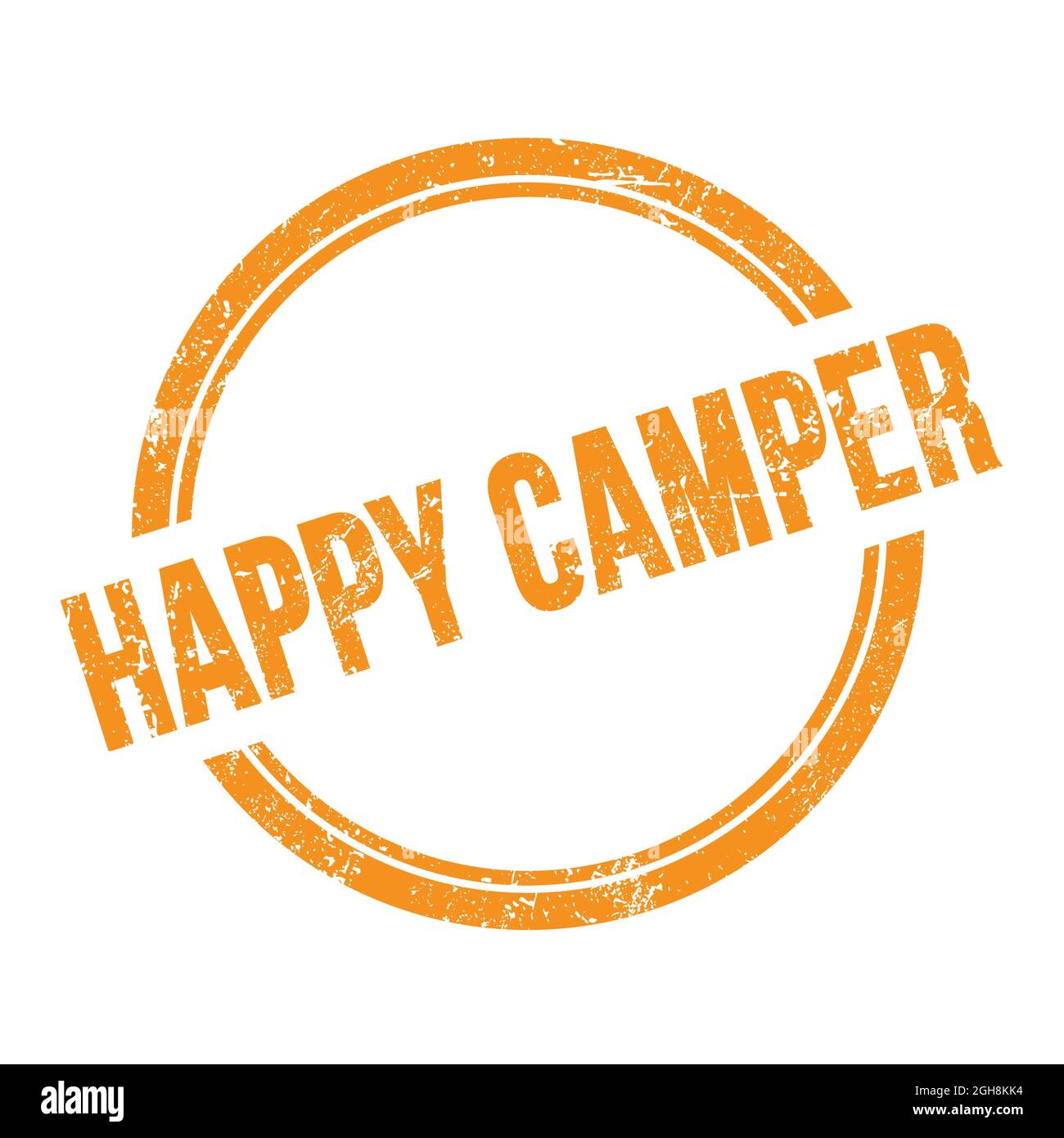 HAPPY CAMPER text written on orange grungy vintage round stamp Stock ...