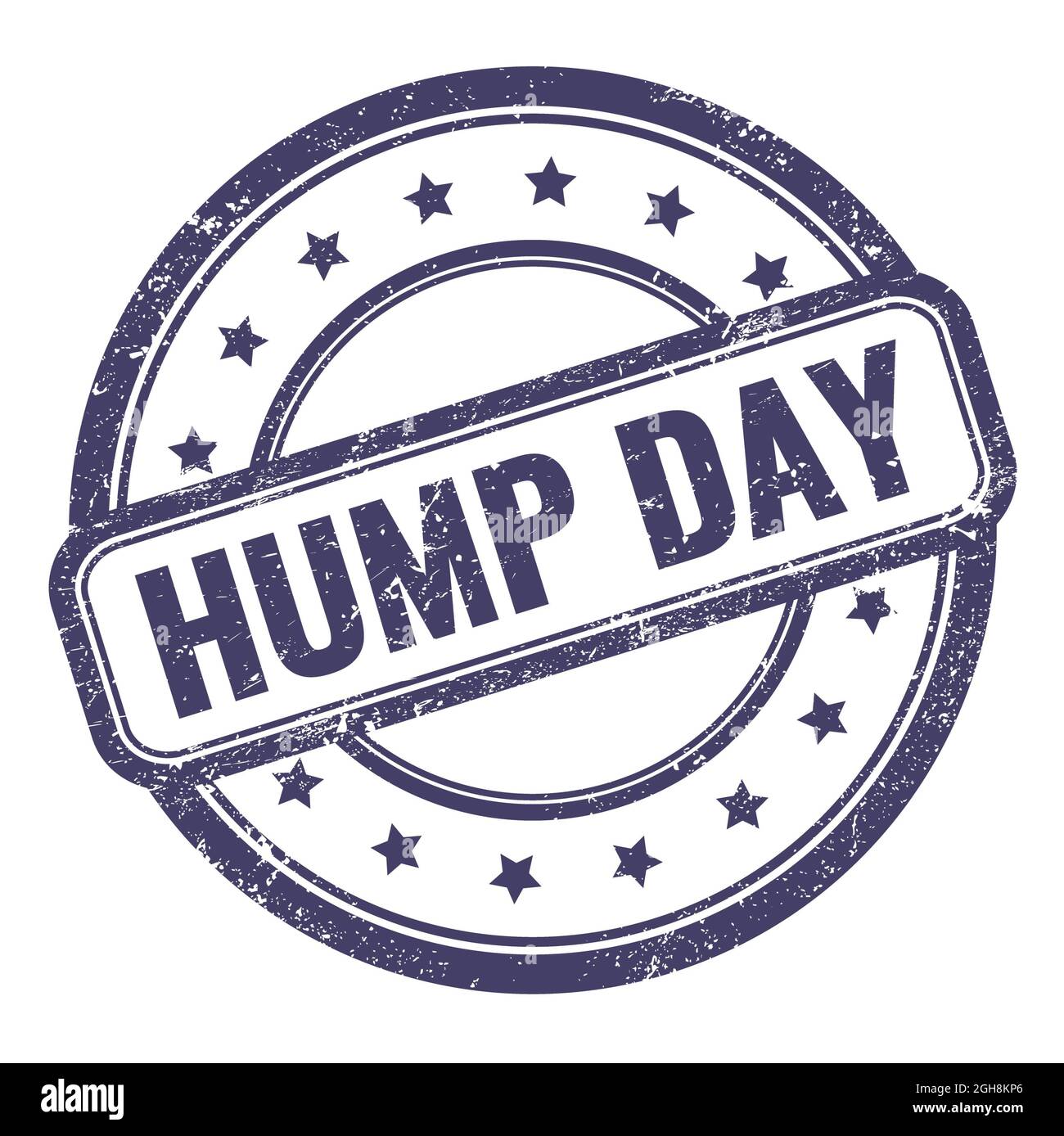 HUMP DAY text on indigo blue grungy vintage round rubber stamp Stock ...