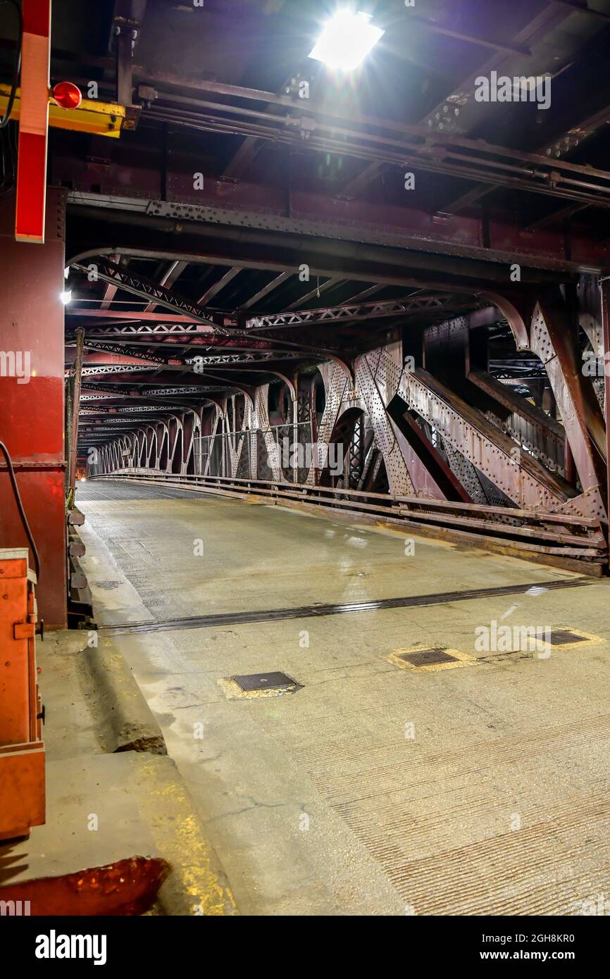 Empty vintage urban street and underground steel bridge Stock Photo - Alamy