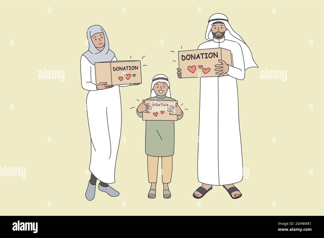 Donation for muslim families concept. Smiling arabic family mother ...