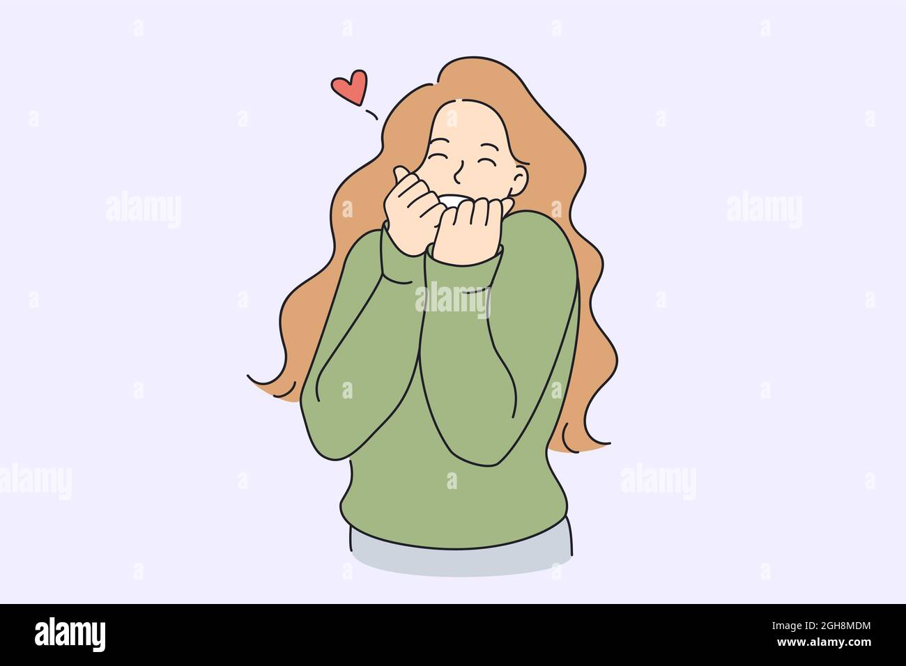 Positive emotions and love concept. Young smiling woman cartoon ...