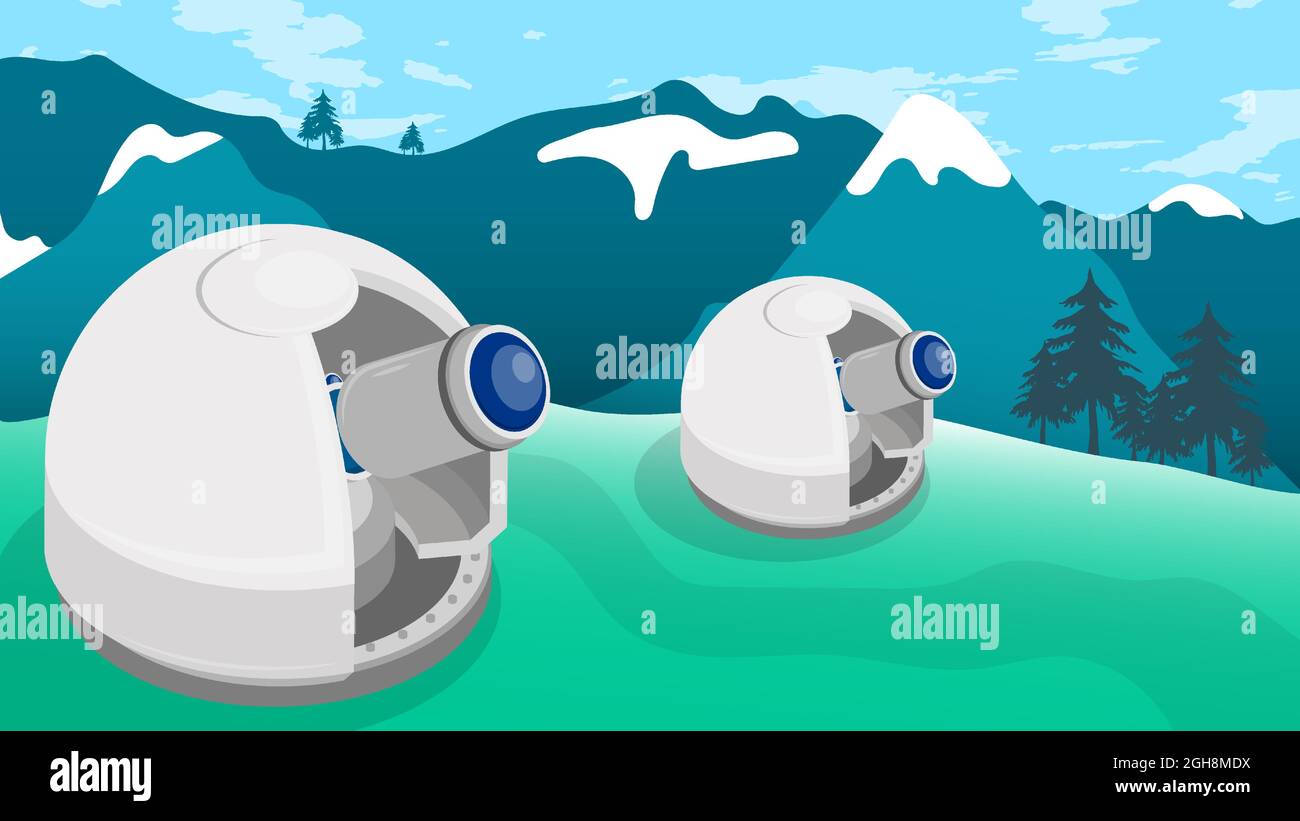 Observatory on top of mountain. Station for observing space, stars and ...