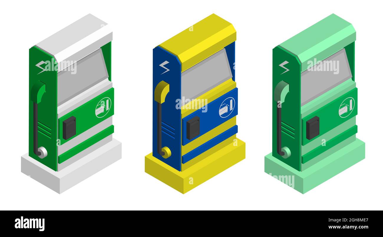 isometric electric charging station. Eco friendly alternative energy ...