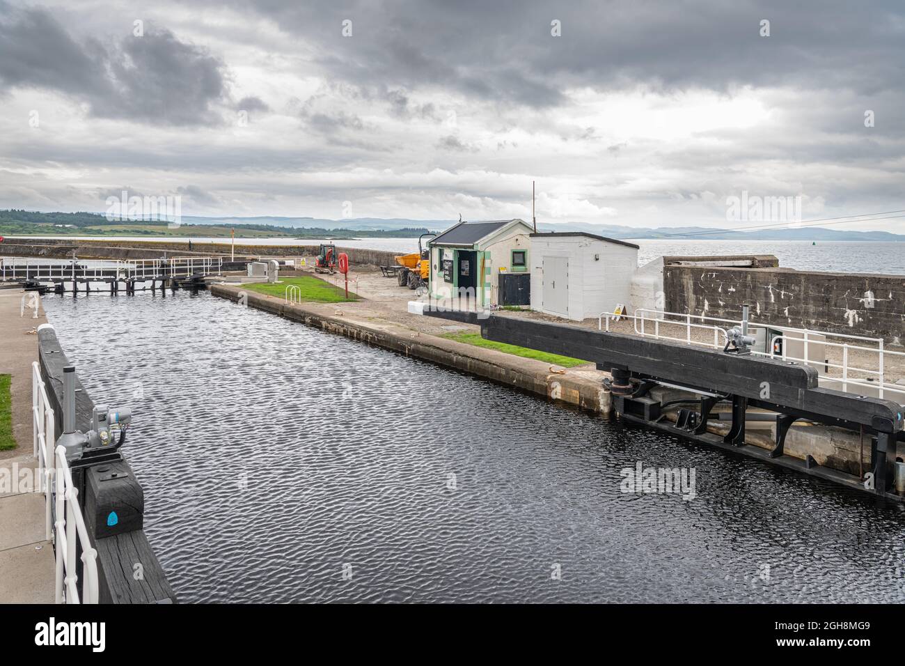 The sealock at the eastern end of the Crinnan Canal, Ardishaig, Argyll ...