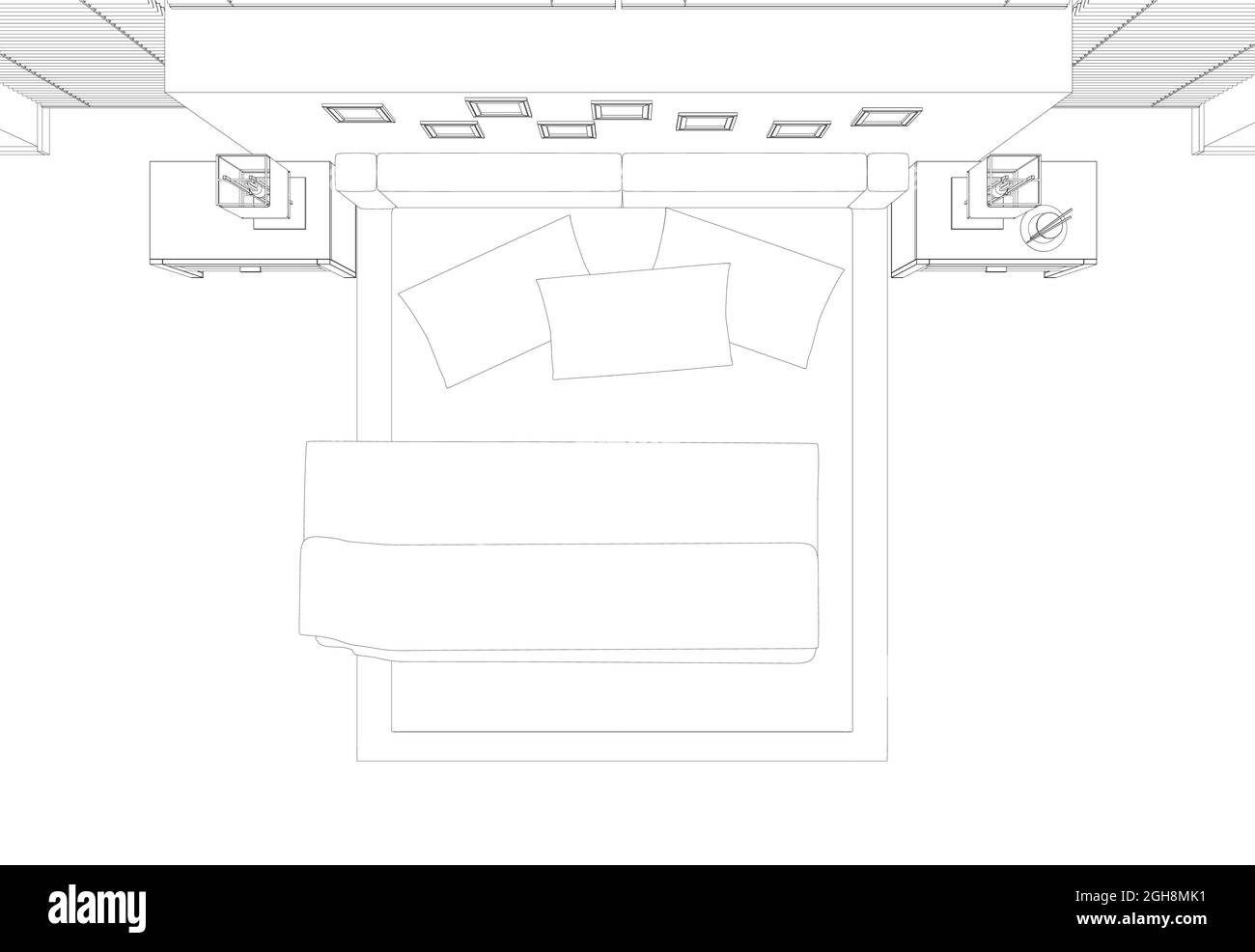 Contour of a bedroom from black lines isolated on a white background ...