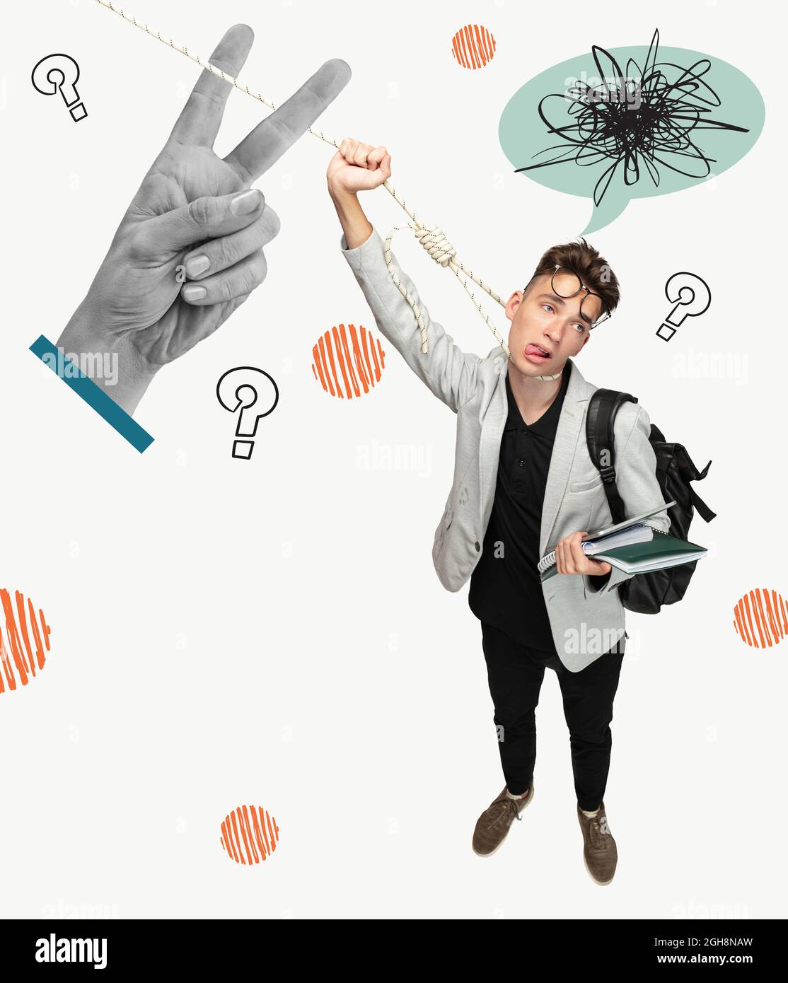 Contemporary art collage of student boy feeling tired of studying ...