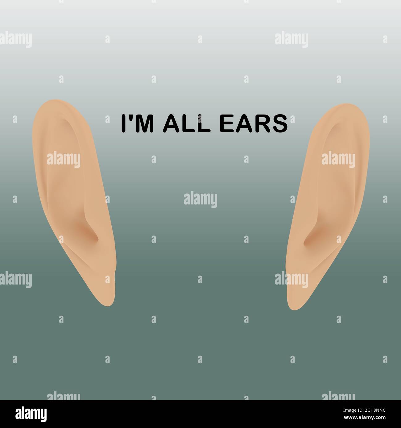 3D illustration of two ears along with I'm all ears script, isolated ...