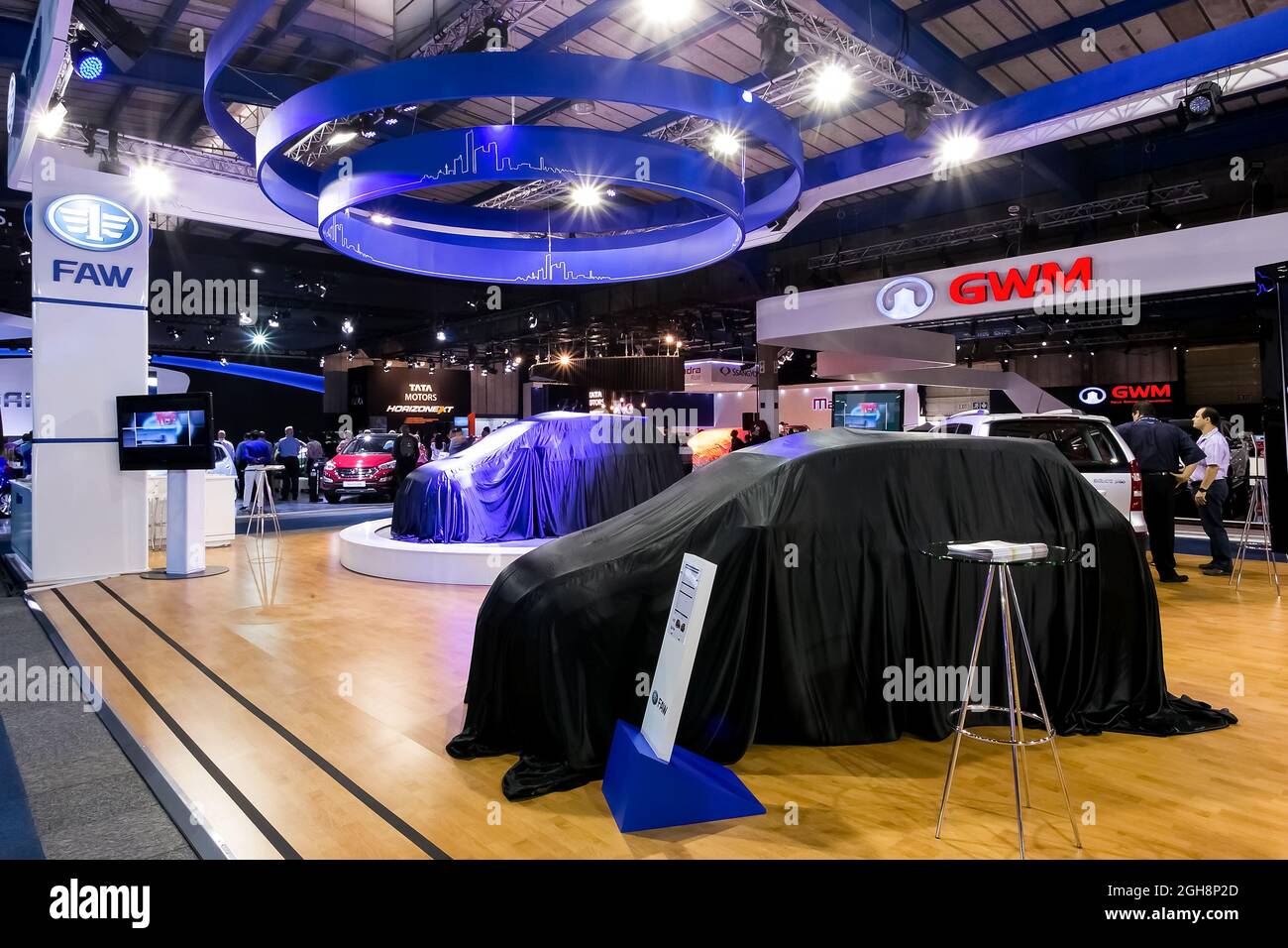 JOHANNESBURG, SOUTH AFRICA - Aug 05, 2021: The FAW brand cars stand at ...