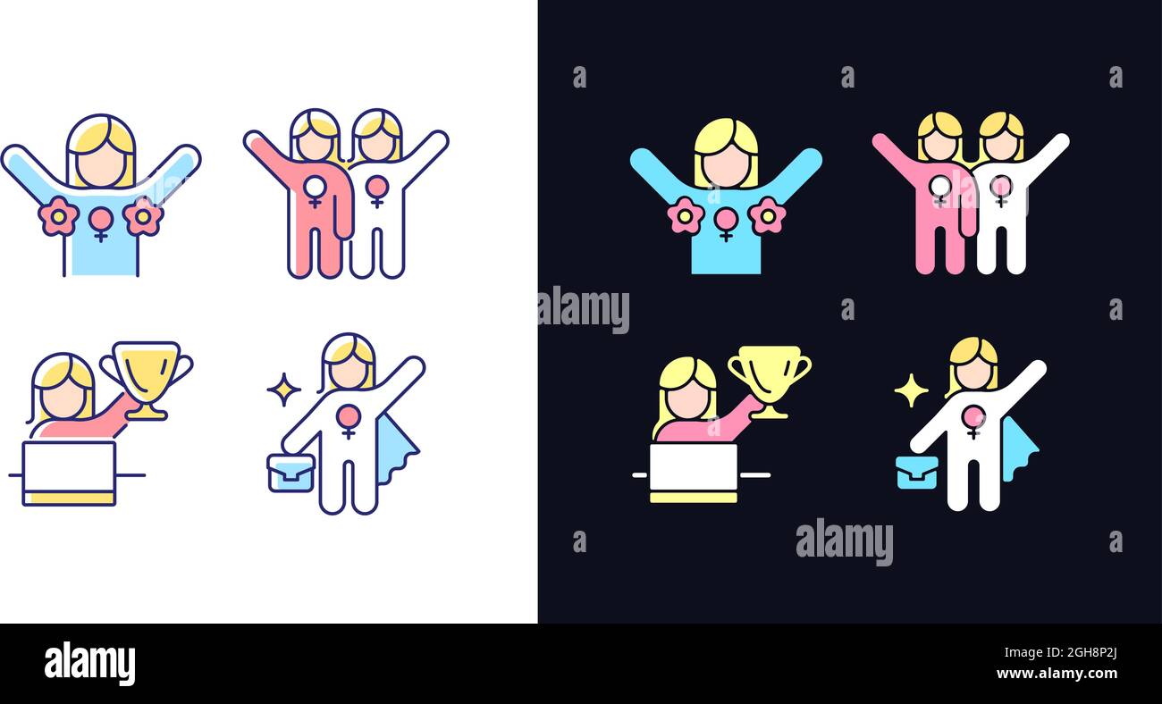 Women Rights Movement Light And Dark Theme Rgb Color Icons Set Stock