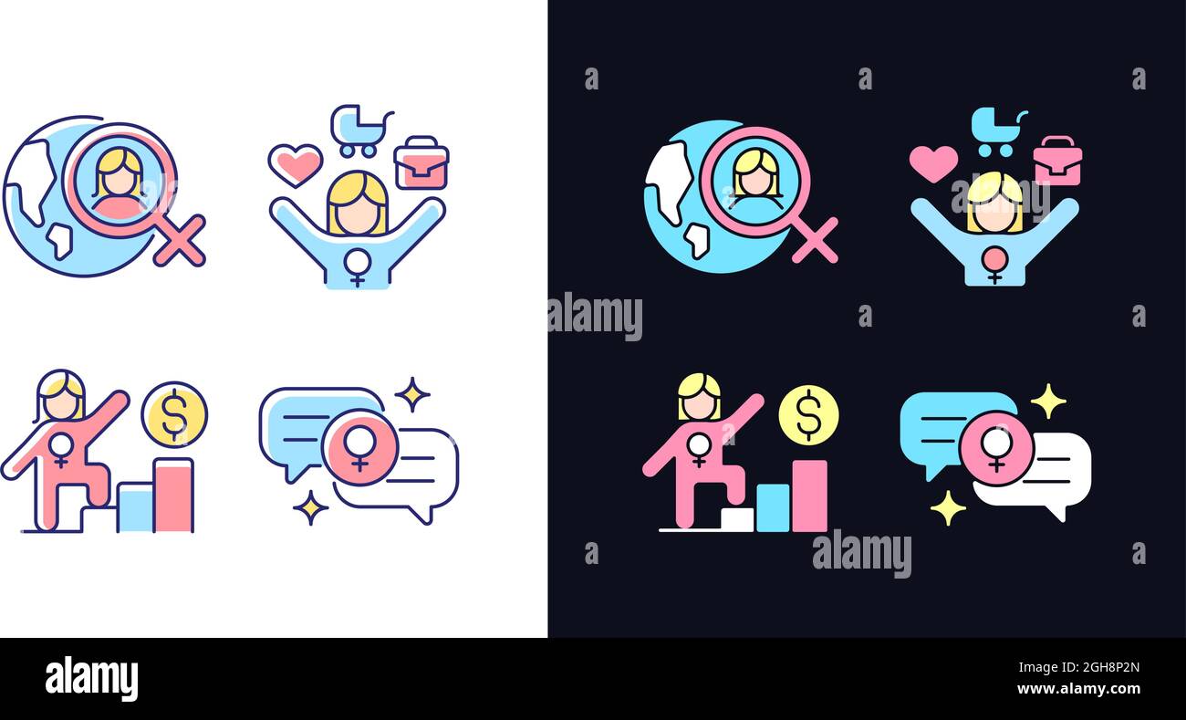 Mainstream Feminism Light And Dark Theme Rgb Color Icons Set Stock