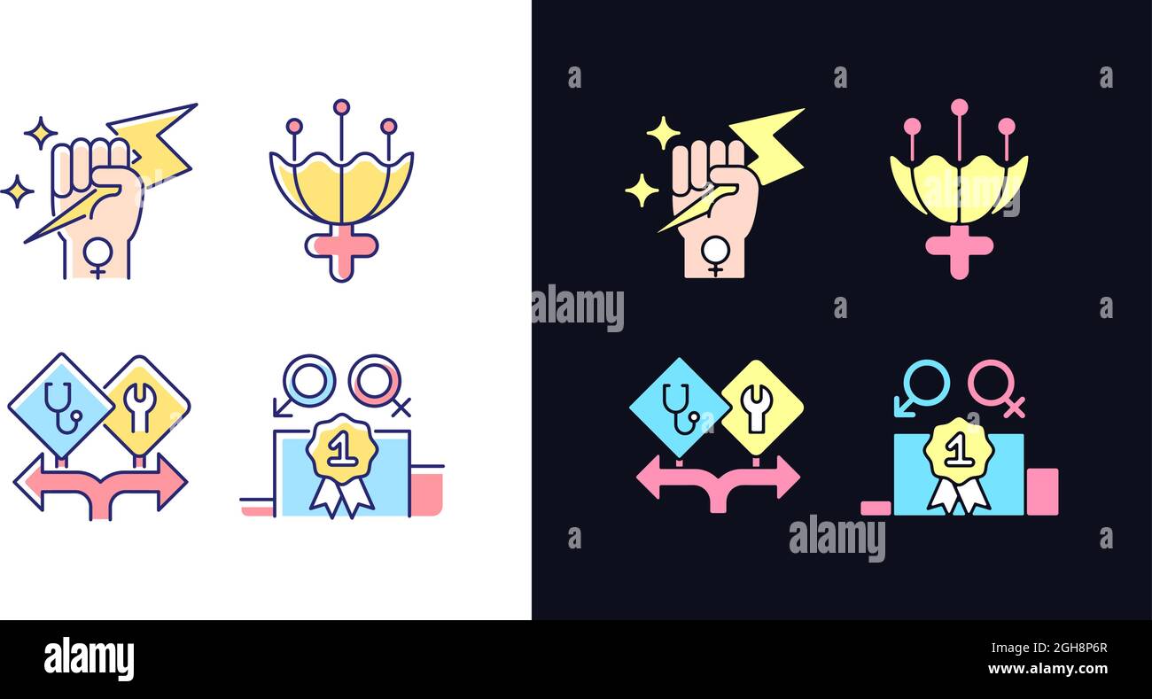 Women empowerment light and dark theme RGB color icons set Stock Vector ...