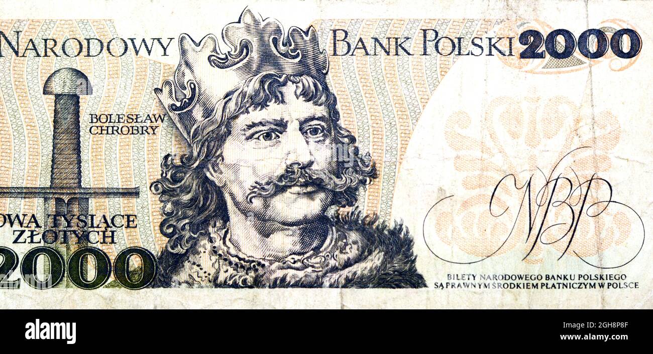 Large fragment of reverse side of 2000 two thousand old Polish Zlotych ...
