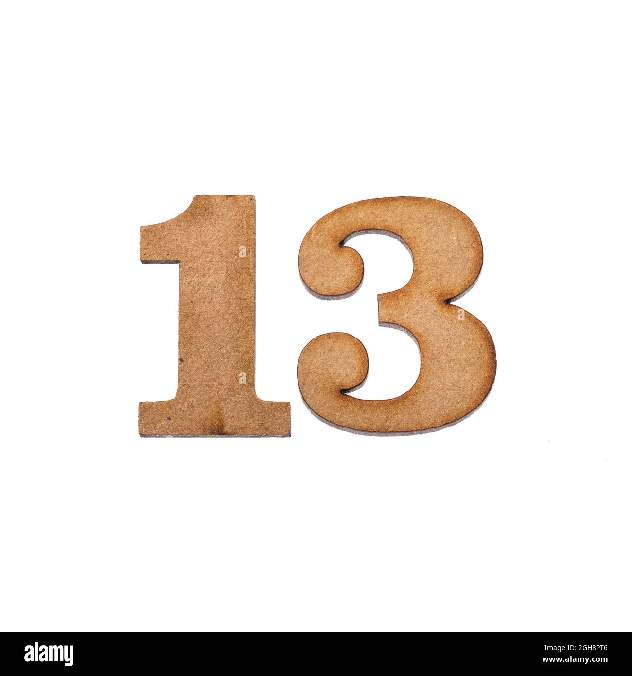 Number 13 in wood, isolated on white background Stock Photo - Alamy