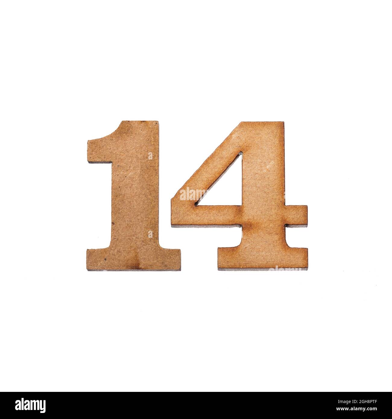 Number fourteen, 14 - Piece of wood isolated on white background Stock ...