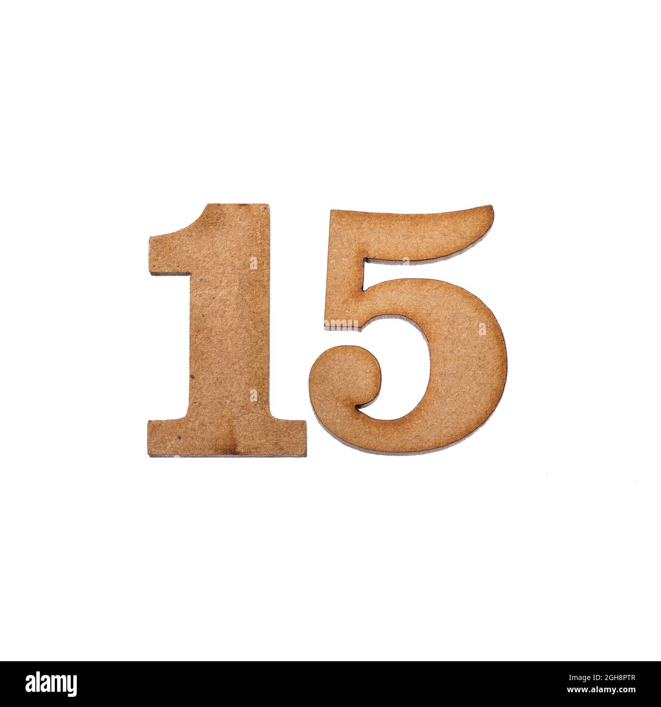 Number 15 in wood, isolated on white background Stock Photo - Alamy