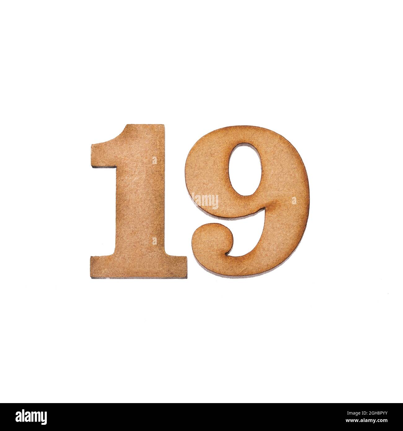 Number 19 in wood, isolated on white background Stock Photo - Alamy