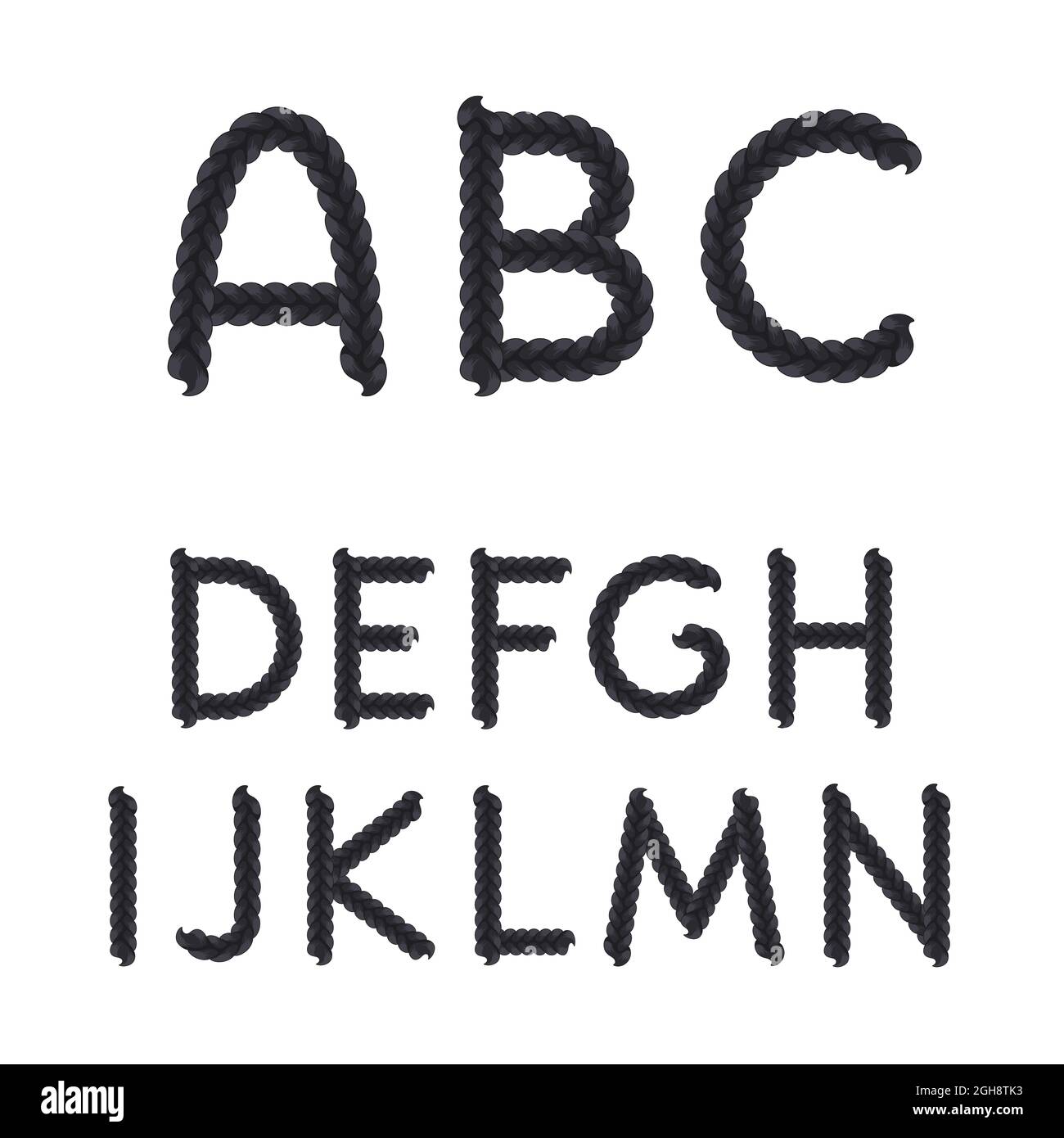 Alphabet from braids, letters from A to N. Isolated vector objects on ...