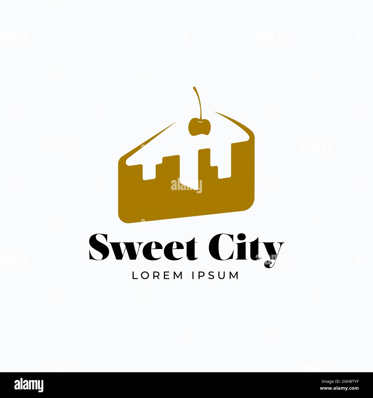 Sweet City Logo Template. Cityscape Incorporated into a Cake Piece with ...