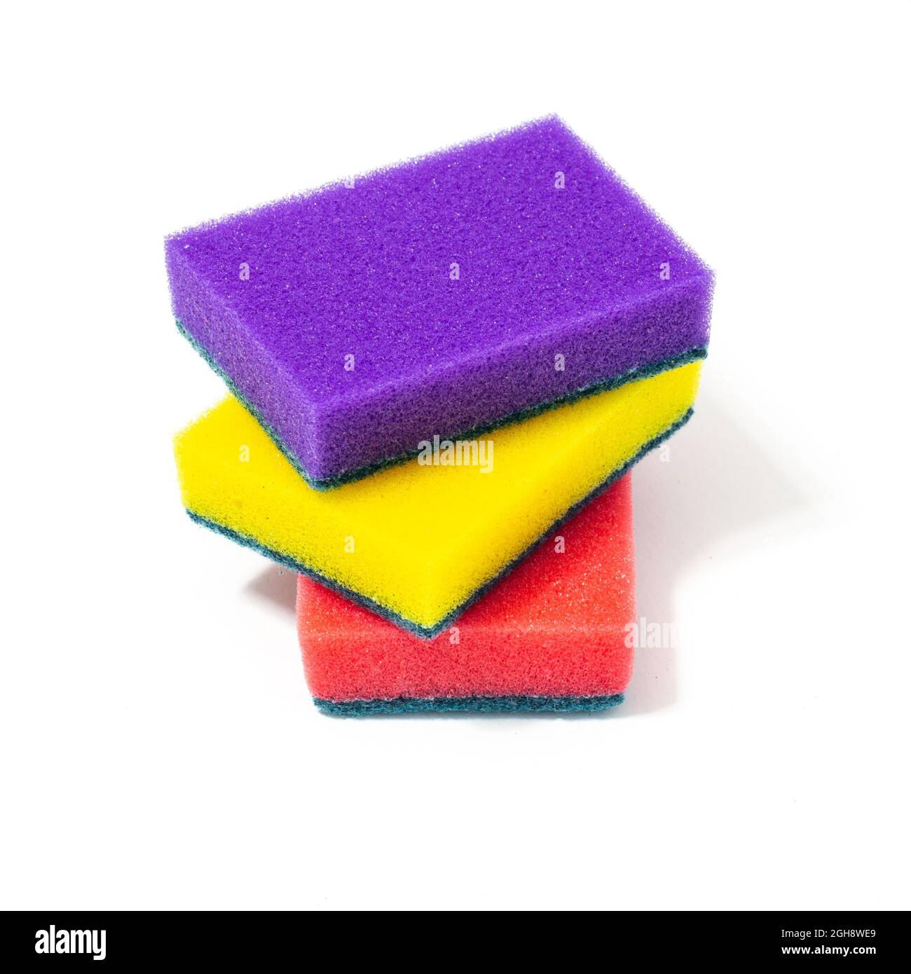 multi-colored sponges for washing dishes on a white background Stock ...