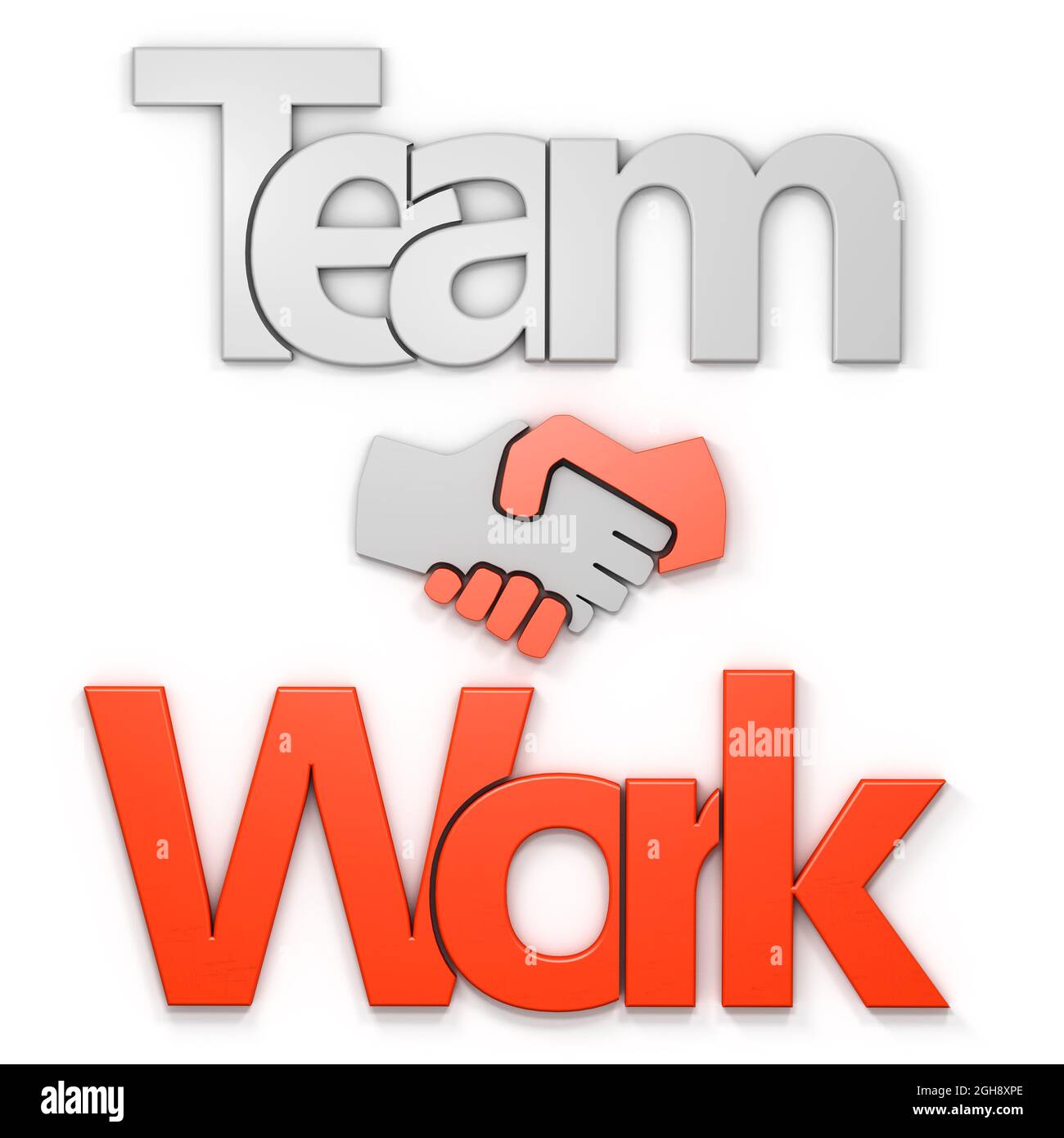 3d rendering of writing teamwork with two hands clenching Stock Photo ...