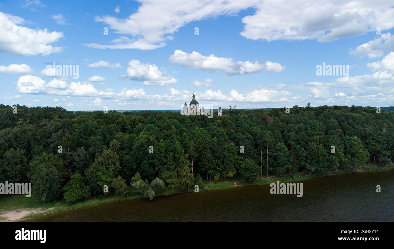Aerial view of Pazaislis Monastery among the beautiful nature in Kaunas ...